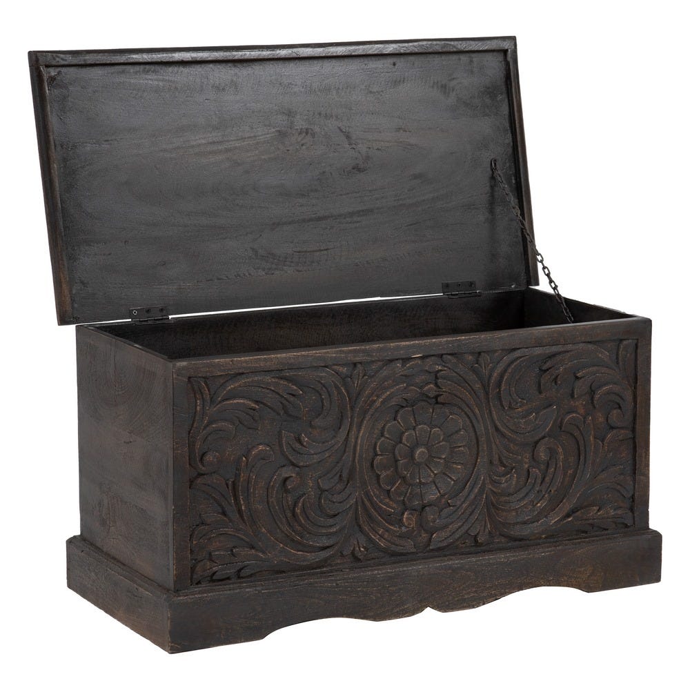 Kinnia Design - Baúl negro rozado madera decoración 90 x 47 x 46 cm ...