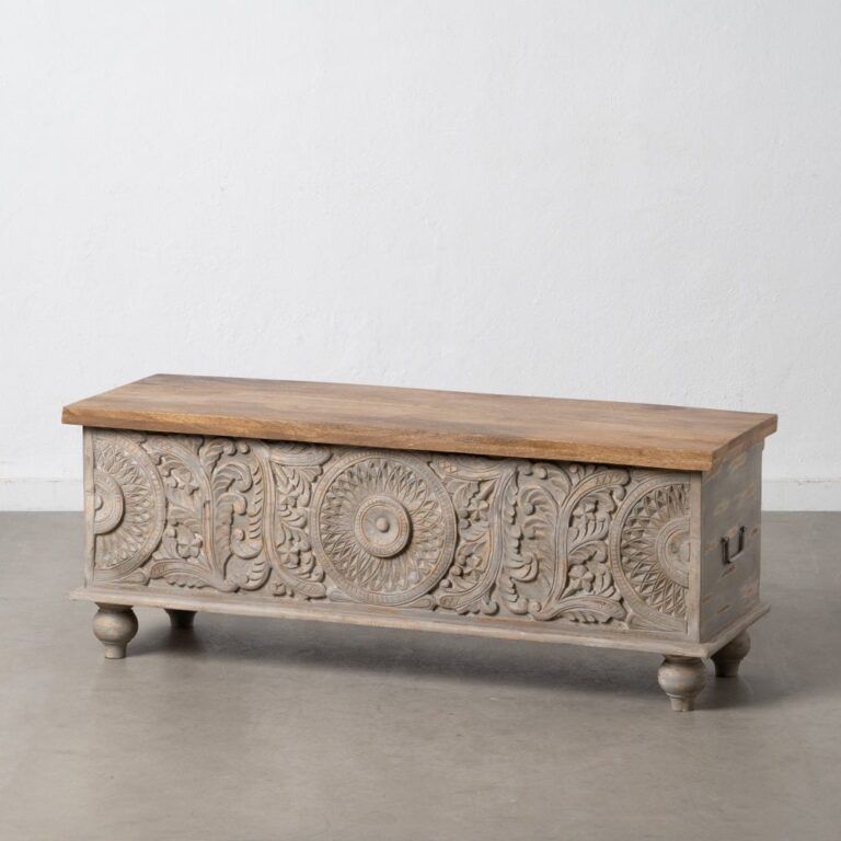 Kinnia Design - Baúl gris-natural madera de mango 120 x 41 x 45,50 cm ...